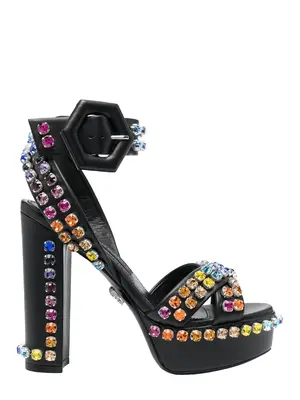Philipp Plein 135mm Crystal-embellished Platform Sandals - Black
