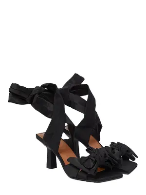 GANNI Bow-trimmed Lace-up Sandals - Black