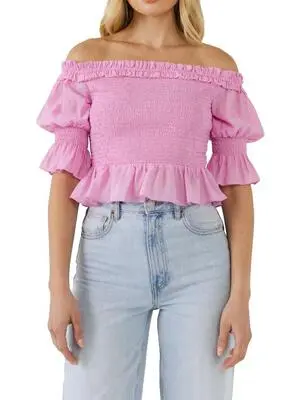 Endless Rose Off-the-shoulder Smocked Top - Pink