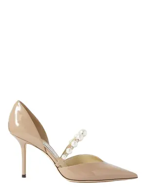 JIMMY CHOO Aurelie 85 Embellished Point-toe Pumps - Neutrals