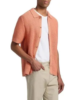 Vince Men & Apos;s Crochet Button-down Shirt Sunset Pea