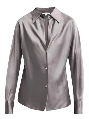 Vince Silk Long-sleeve Blouse Wolf