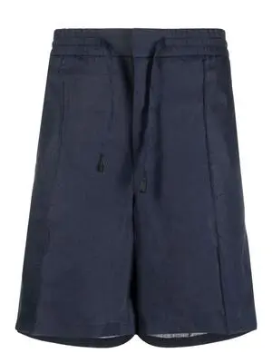 Brioni Cotton-linen Blend Drawstring Knee-length Shorts - Blue