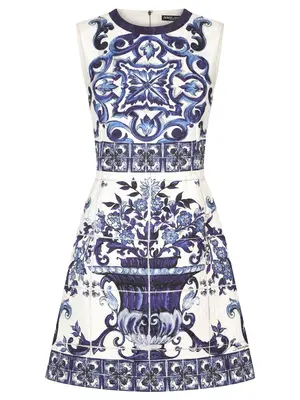 Dolce & Gabbana Majolica-print Brocade Minidress - Blue