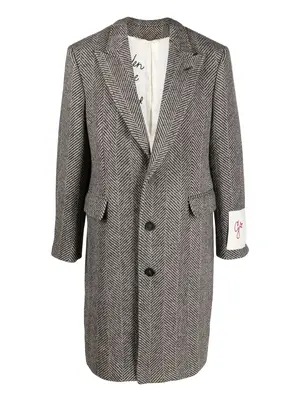 GOLDEN GOOSE Logo-patch Single-breasted Coat - Grey