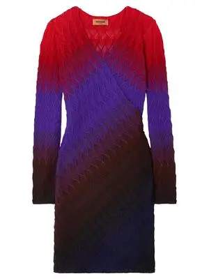 Missoni Wrap-effect Dégradé Crochet-knit Wool Mini Dress - Red
