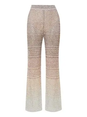 MISSONI Sequined Striped Metallic Crochet-Knit Bootcut Pants