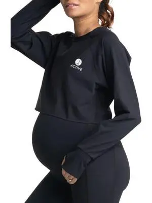 PREGGO LEGGINGS Sima Active Crop Long Sleeve Maternity Top - Black
