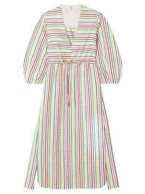 rosie assoulin golden afternoon striped linen midi dress us 4 Rosie Assoulin Drop Me A Note Dress Yellow main image 1