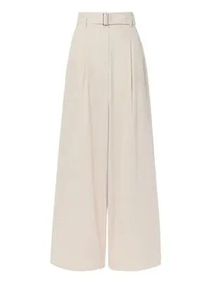 Lafayette 148 New York Jagger Belted Wool And Silk-blend Twill Wide-leg Pants - Ivory