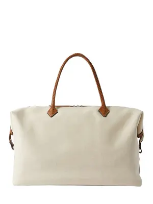 METIER Métier Vérité Weekend Leather-Trimmed Linen-Canvas Tote Beige