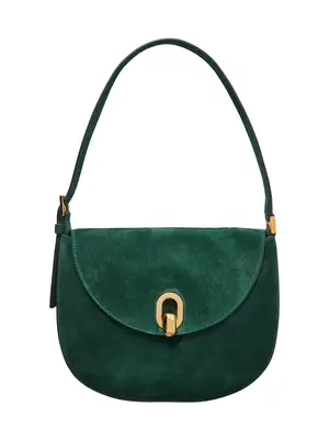 Savette Tondo Small Suede Shoulder Bag Green
