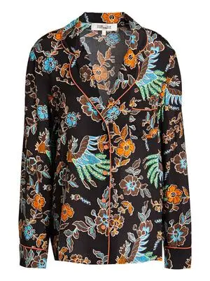 Diane Von Furstenberg Floral-print Crepe De Chine Shirt - Black
