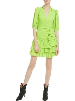 One33 Social Tiered Side Ruffle Cutout Minidress - Lime