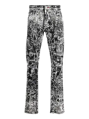 Philipp Plein All-over Graphic-print Jeans - Grey