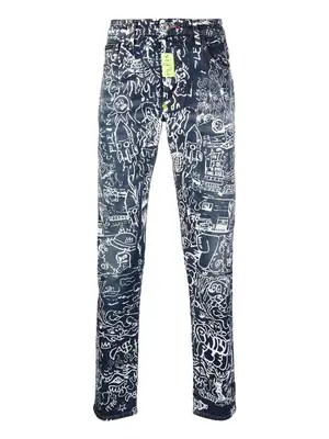 Philipp Plein All-over Graphic-print Jeans - Blue