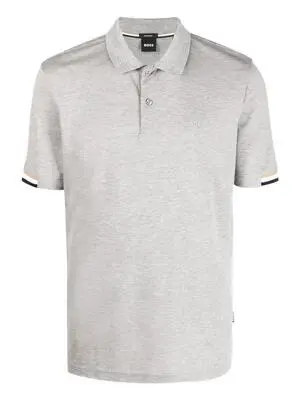 BOSS Stripe-collar Short Sleeved Polo Shirt - Grey
