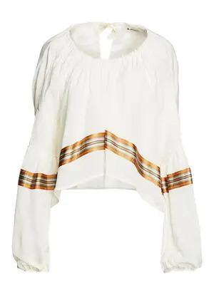 JIL SANDER Jacquard-trimmed Gathered Crepe Top - Off-white