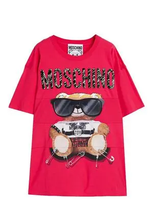 Moschino Embroidered Cotton-jersey T-shirt - Fuchsia