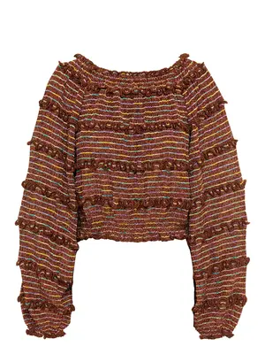 Missoni Ruffle-trimmed Metallic Striped Knitted Sweater - Bronze