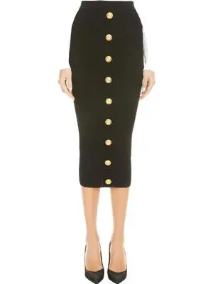 Balmain Button-front Ribbed Midi Skirt - 0pa 0pa Noir