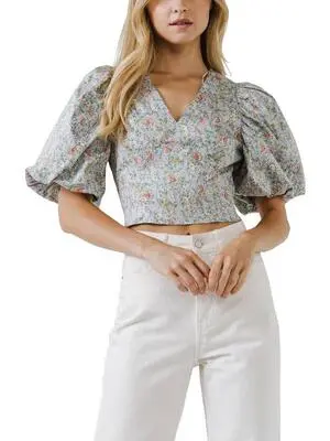 Endless Rose Floral Print Crop Top - Blue Multi
