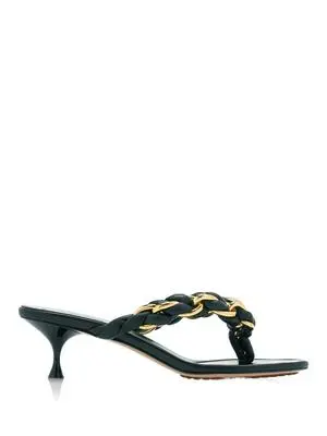 Bottega Veneta Dot Lagoon Chain Leather Sandals - Green