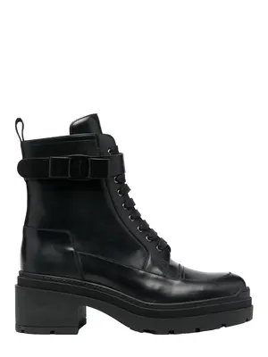 FERRAGAMO Leather Biker Boots - Black