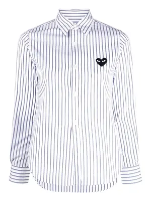 Play Comme Des Garcon Striped Shirt With Heart Logo - Blue