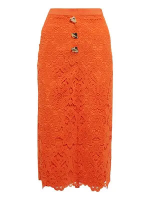 SELF-PORTRAIT Self-Portrait Lace Pencil Skirt Orange