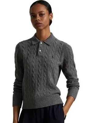 Ralph Lauren Cable-knit Wool-cashmere Polo Sweater - Flannel Grey Heather