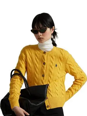 Ralph Lauren Cable-knit Wool-cashmere Cardigan - Mustard Yellow