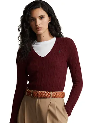 Ralph Lauren Ralph Lauren Cable-Knit Wool-Cashmere Sweater Garnet Red Melange