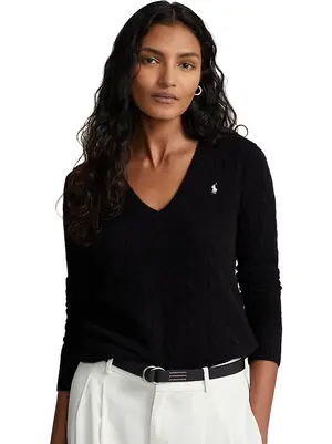 Ralph Lauren Ralph Lauren Cable-Knit Wool-Cashmere Sweater Polo Black