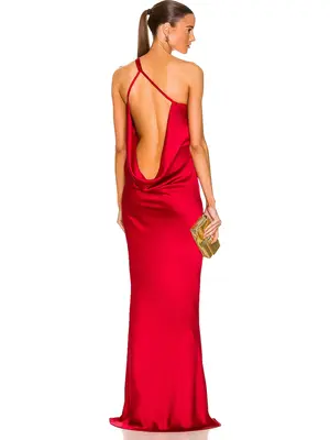 Norma Kamali One Shoulder Bias Gown - Tiger Red