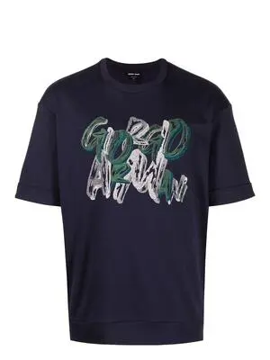 Giorgio Armani Graphic Logo-print Cotton T-shirt - Blue