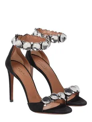Alaïa La Bombe 110 Embellished Suede Sandals - Black