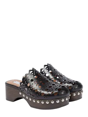 Alaïa Laser-cut Leather Clogs - Black