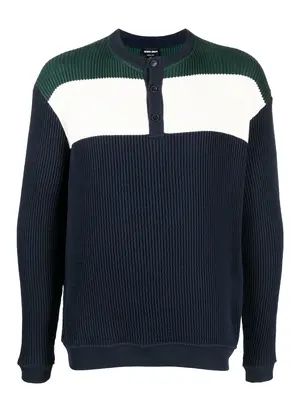 Giorgio Armani Ribbed-knit Polo Jumper - Blue