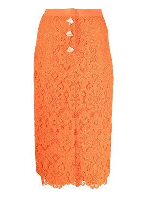 SELF-PORTRAIT Lace Pencil Skirt - Orange