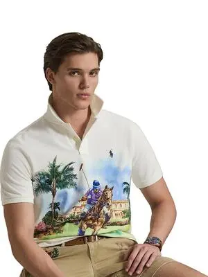 Ralph Lauren Classic Fit Mesh Graphic Polo Shirt - Polo Society Poster Art