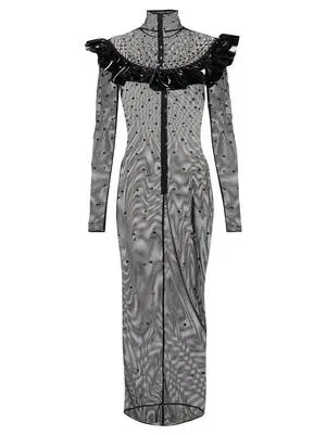 Alessandra Rich Embellished Mesh Midi Dress - Black