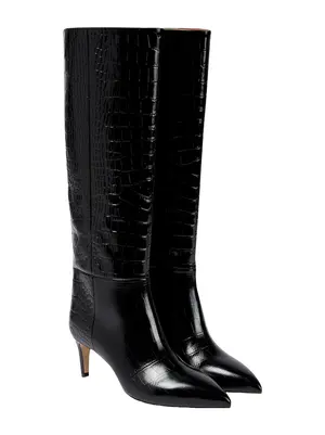 Paris Texas Croc-effect Leather Knee-high Boots - Black
