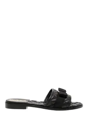 FERRAGAMO Vara Bow Quilted Leather Slides - Black