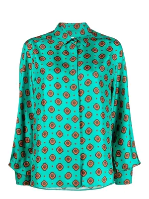 Alberto Biani Geometric-print Silk Shirt - Green