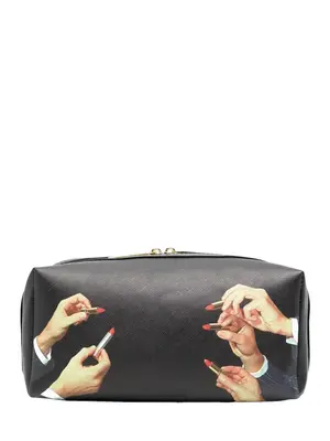 SELETTI Lipstick-print Wash Bag - Black