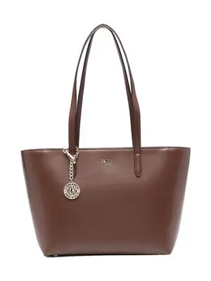 Dkny Logo Plaque Leather Tote Bag - Brown