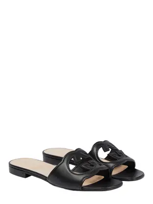 Gucci Interlocking G Cutout Leather Sandals - Black