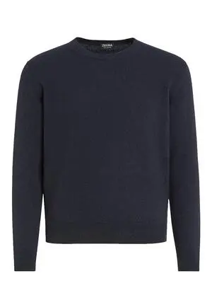 Zegna Cashmere Crewneck Sweater Navy Solid