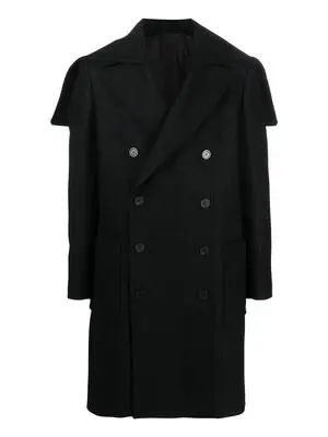 Balmain Double-breasted Virgin Wool Blend Coat With Detachable Hood - Black